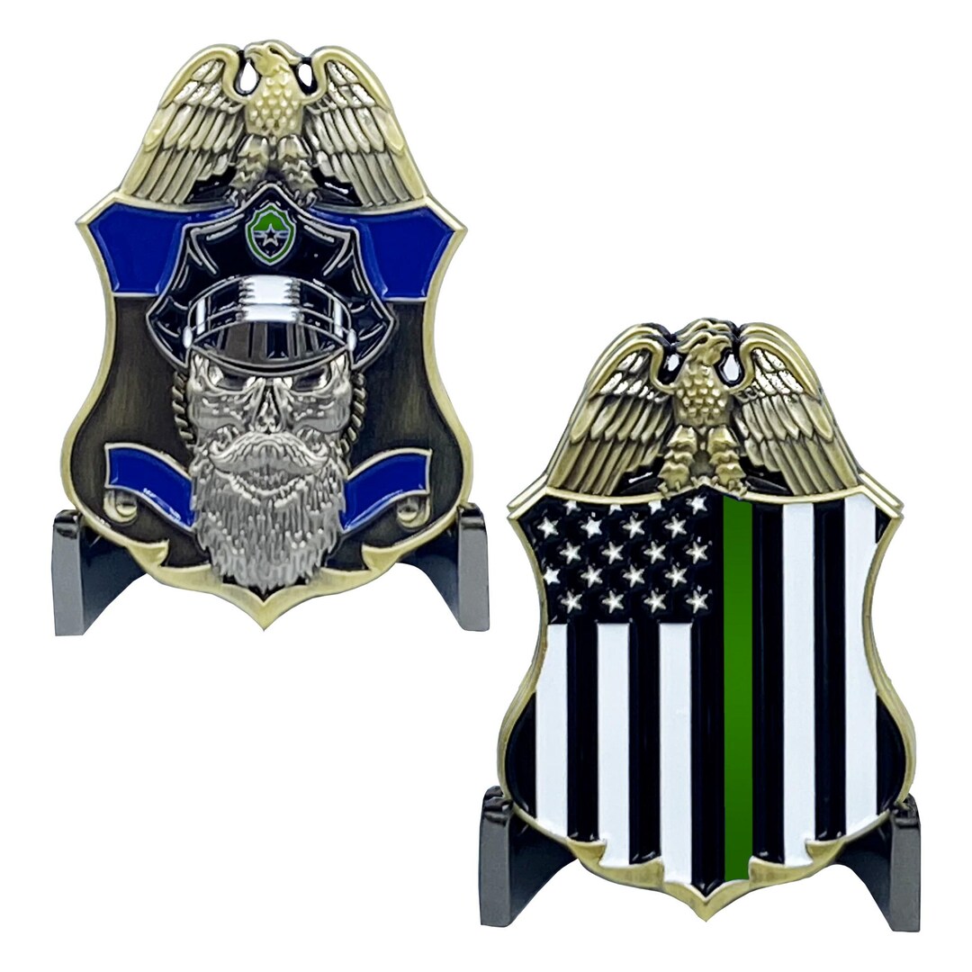 Thin Green Line Police Challenge Coin Beard Gang Skull CBP Border ...