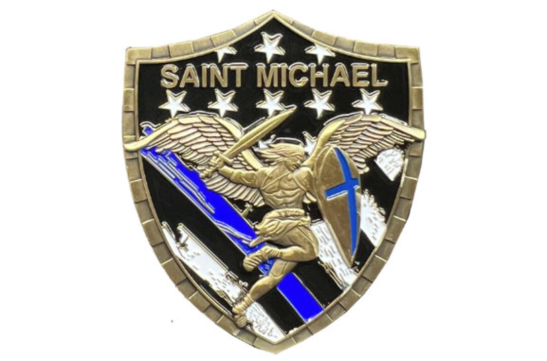 Thin Blue Line Saint Michael Gladiator Shield Challenge Coin - Etsy