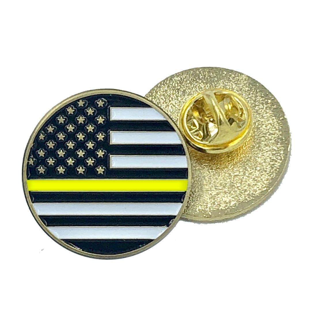 Thin Gold Line Line Pin American Flag Yellow 911 Emergency Dispatcher ...