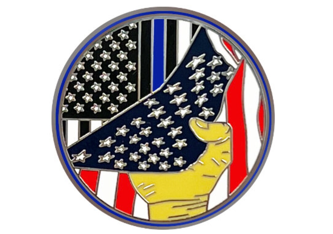 Thin Blue Line American Flag Lapel Pin Hand Pulling Down Gift for Cop ...