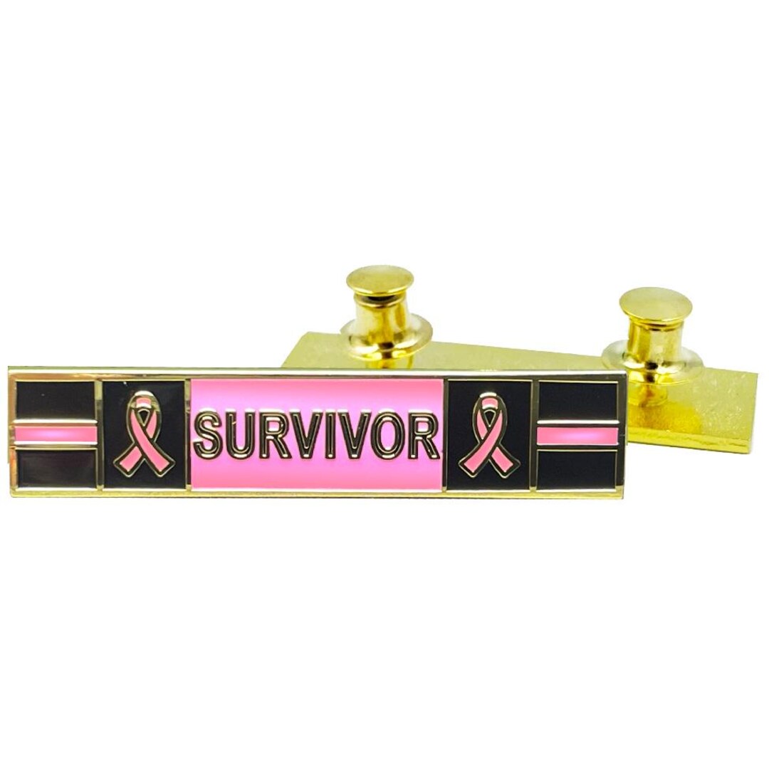 Thin Pink Line Ribbon Breast Cancer Survivor Commendation Bar Pin ...