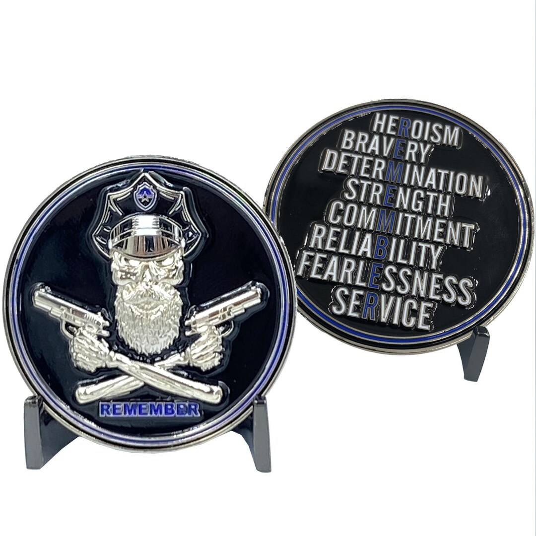 REMEMBER Thin Blue Line Back the Blue Beard Gang Skull Police Challenge ...