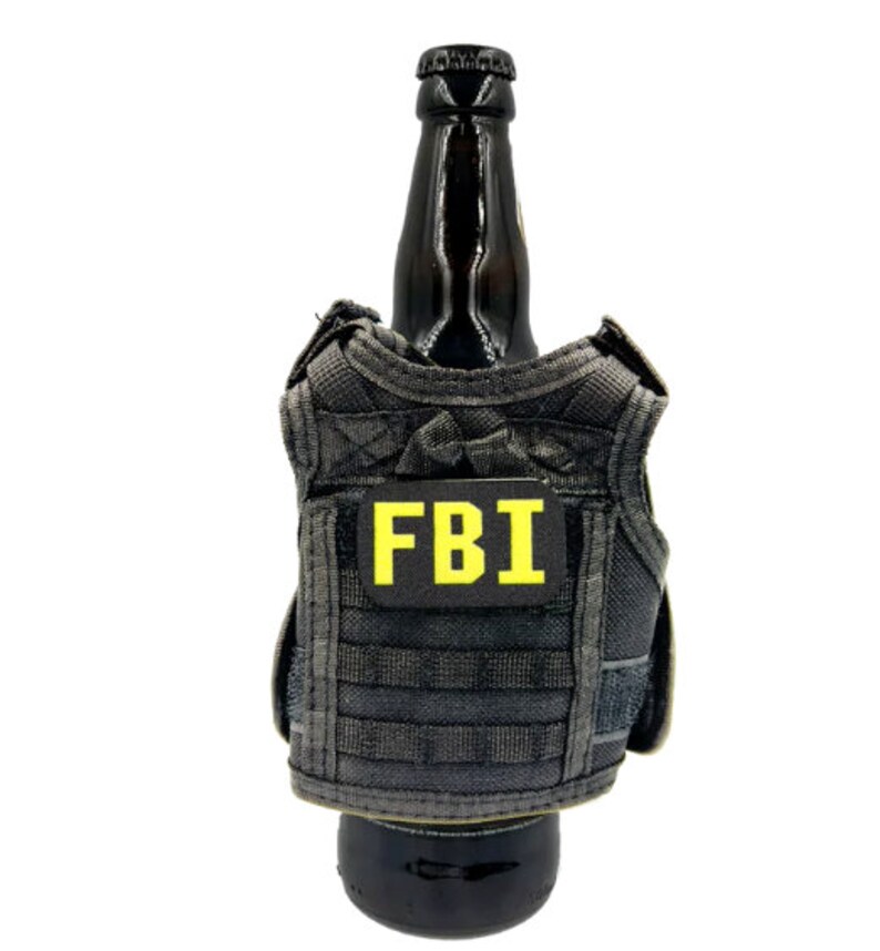 FBI Tactical Beverage Bottle or Can Cooler Vest Removable Patches Gift ...