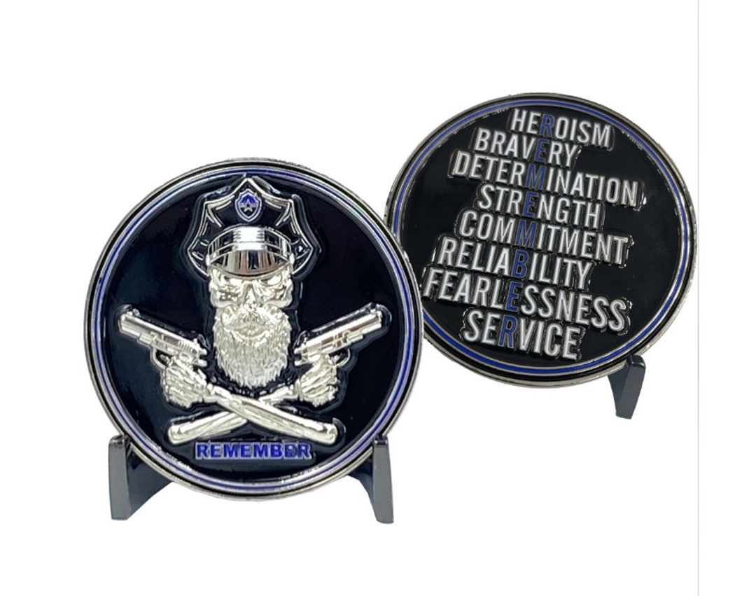 REMEMBER Thin Blue Line Challenge Coin Gift for Police Officer Cop Law ...