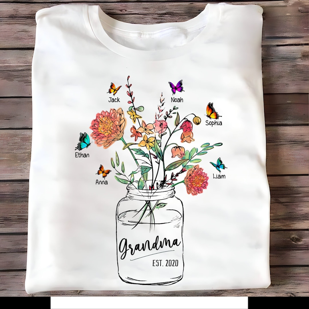 Personalized Grandma Flower Art Custom Grandma With Kids - Etsy