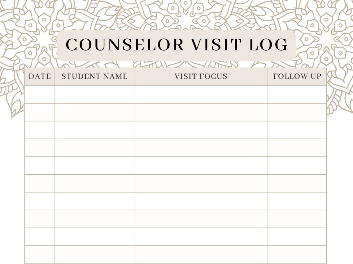 School Counselor Visit Log With Coloring Border Instant PDF Download - Etsy