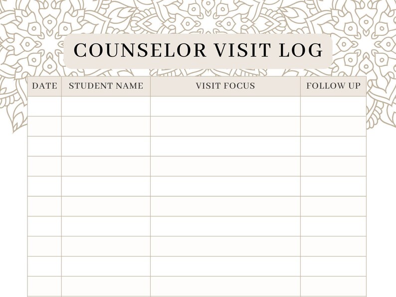 School Counselor Visit Log With Coloring Border Instant PDF Download - Etsy