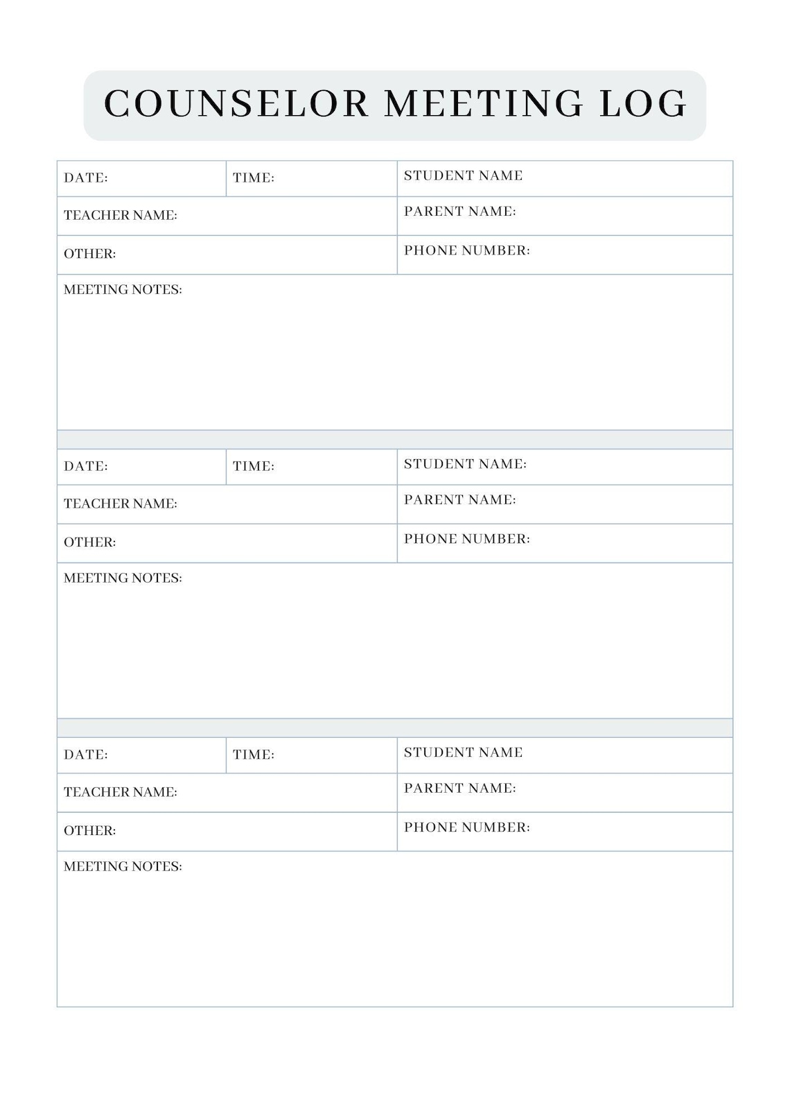 School Counselor Meeting Log With Coloring Border Instant Download - Etsy