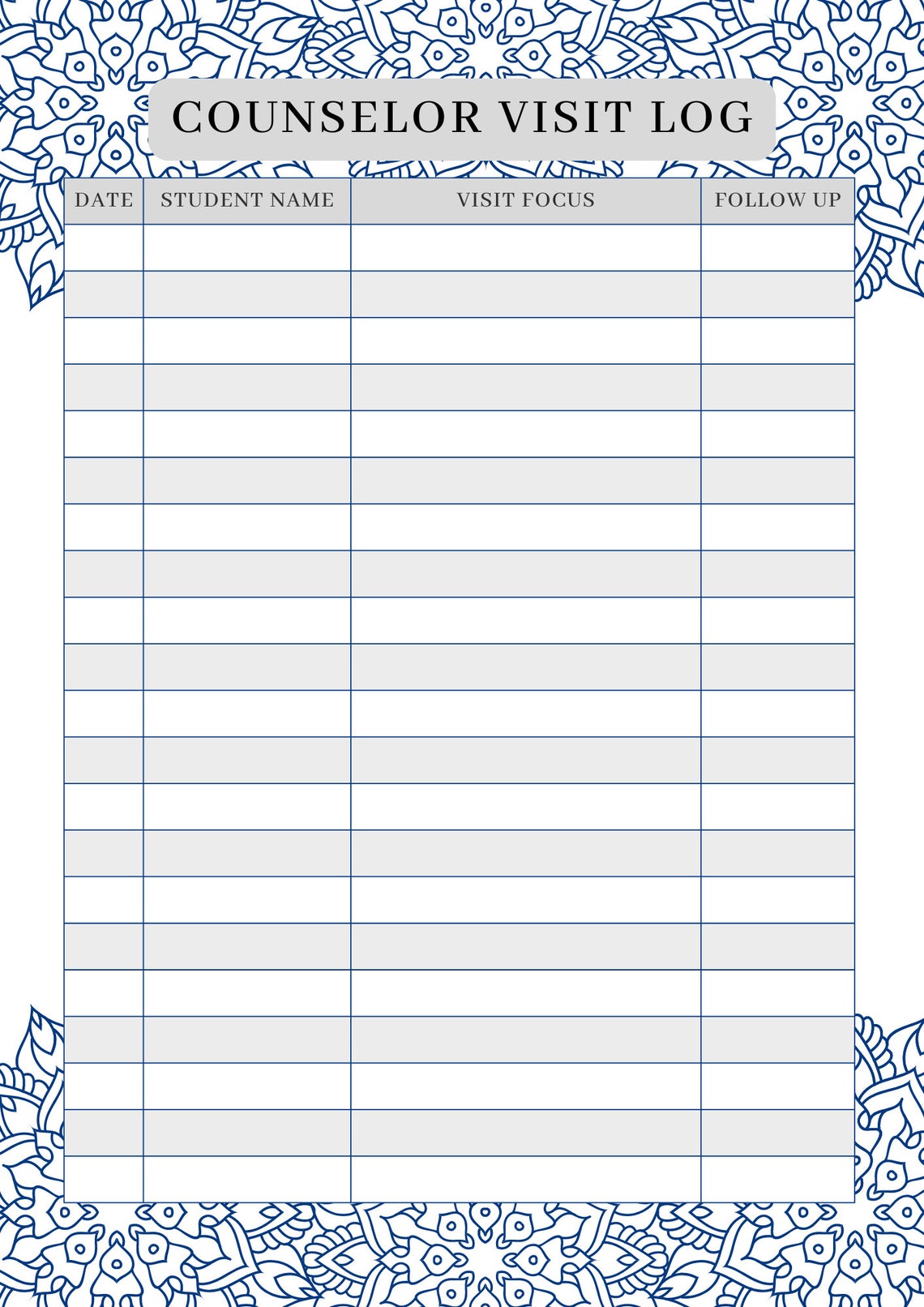 School Counselor Visit Log With Coloring Border Instant PDF Download - Etsy