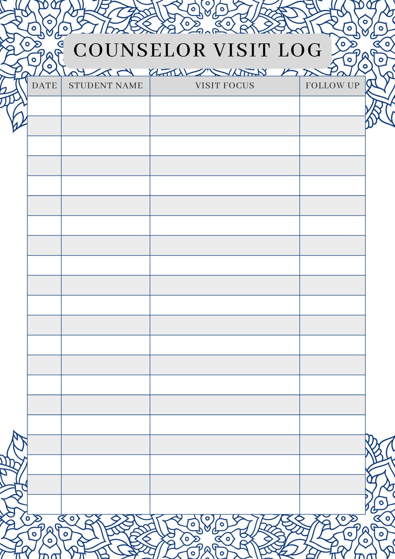 School Counselor Visit Log With Coloring Border Instant PDF Download - Etsy