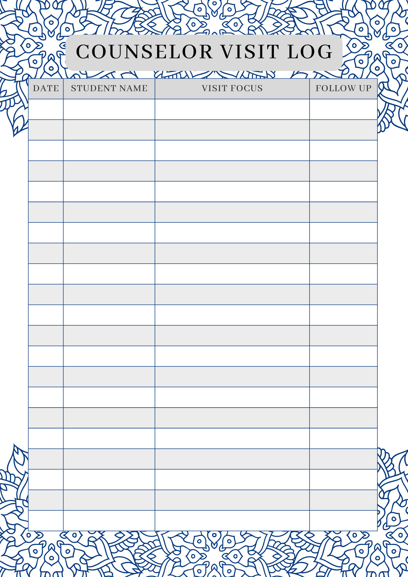 School Counselor Visit Log With Coloring Border Instant PDF Download - Etsy