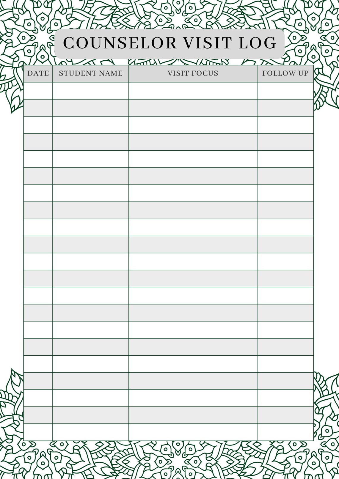 School Counselor Visit Log With Coloring Border Instant PDF Download - Etsy
