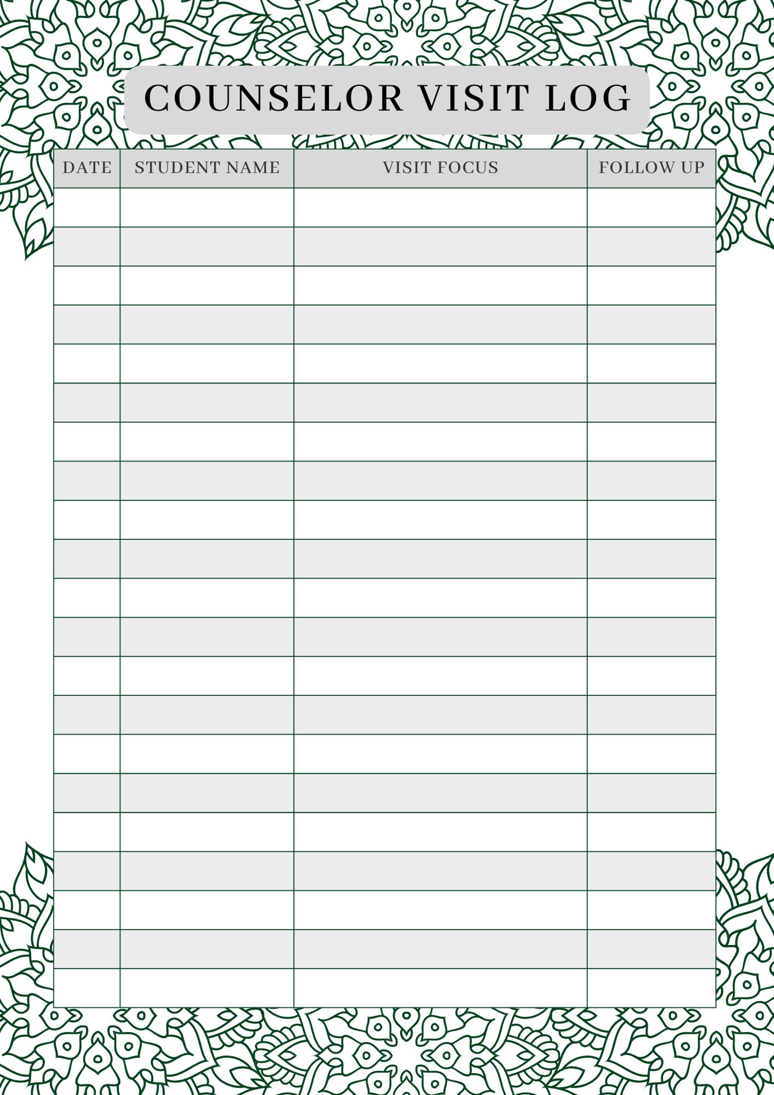 School Counselor Visit Log With Coloring Border Instant PDF Download - Etsy