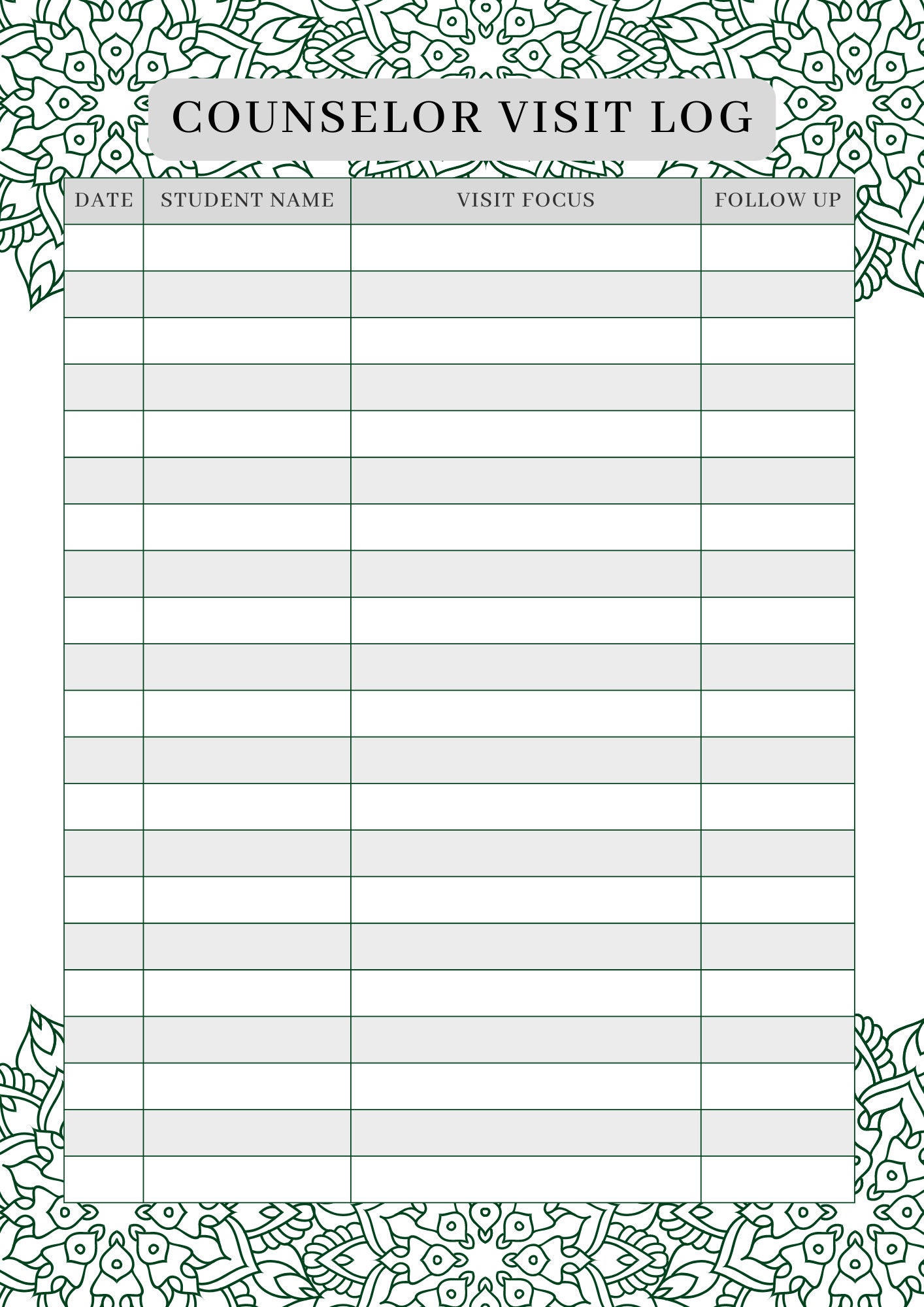 School Counselor Visit Log With Coloring Border Instant PDF Download - Etsy