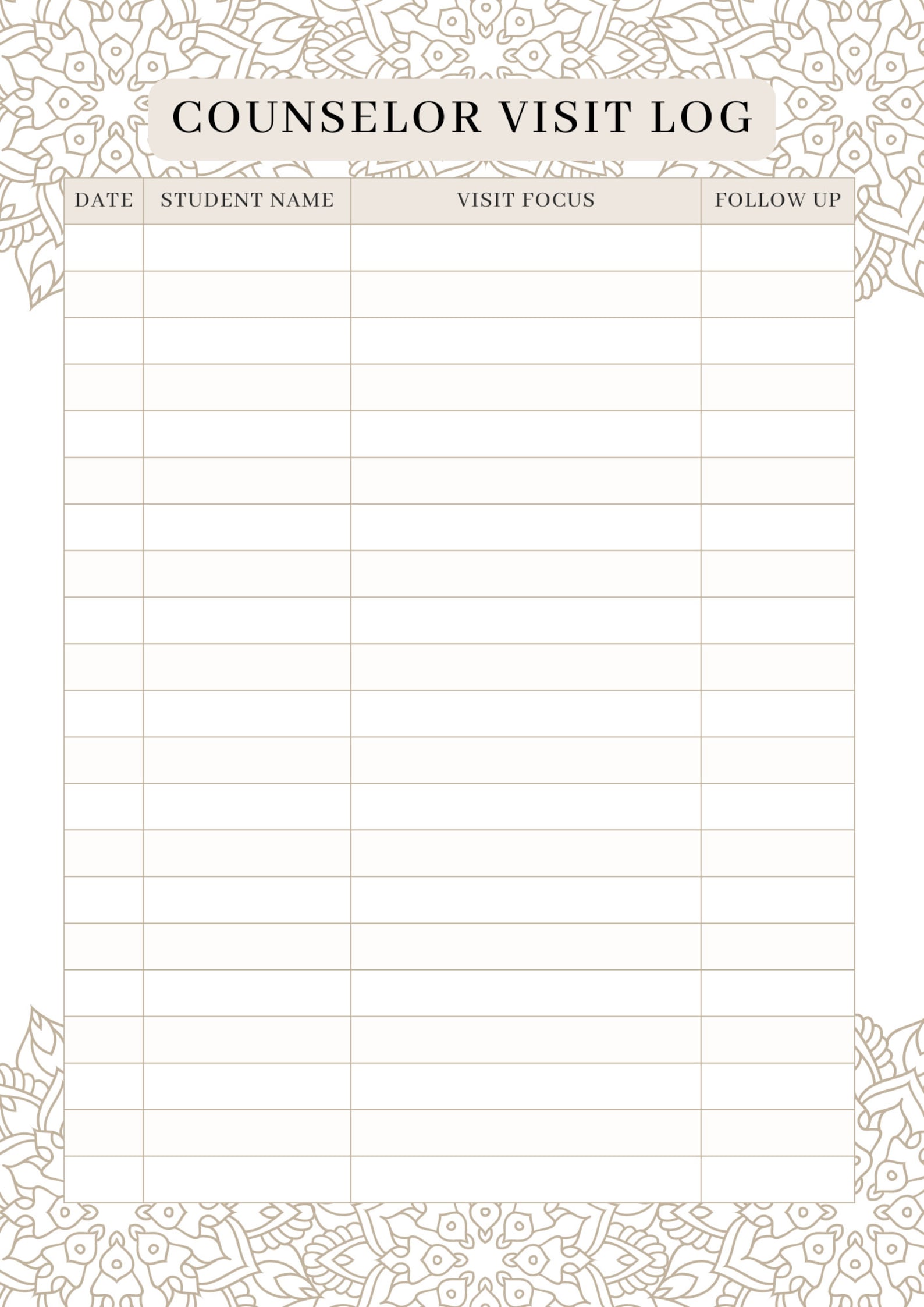 School Counselor Visit Log With Coloring Border Instant PDF Download - Etsy