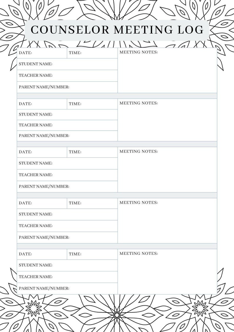 School Counselor Meeting Log With Coloring Border Instant Download - Etsy