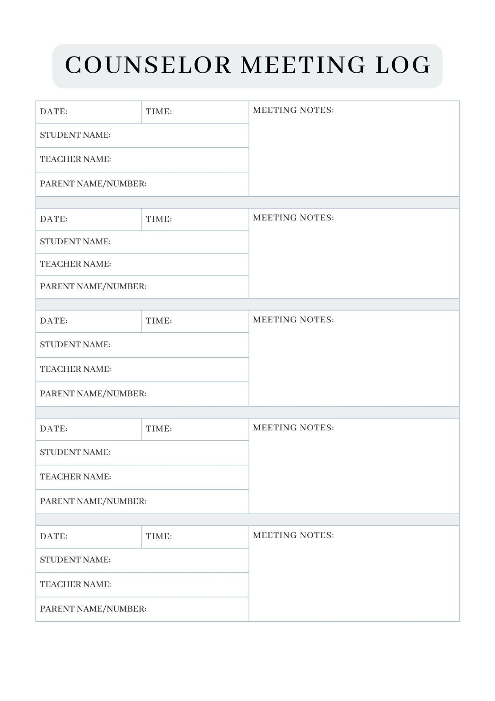 School Counselor Meeting Log With Coloring Border Instant Download - Etsy
