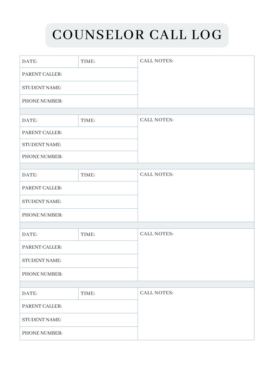 School Counselor Call Log With Coloring Border Instant Download - Etsy