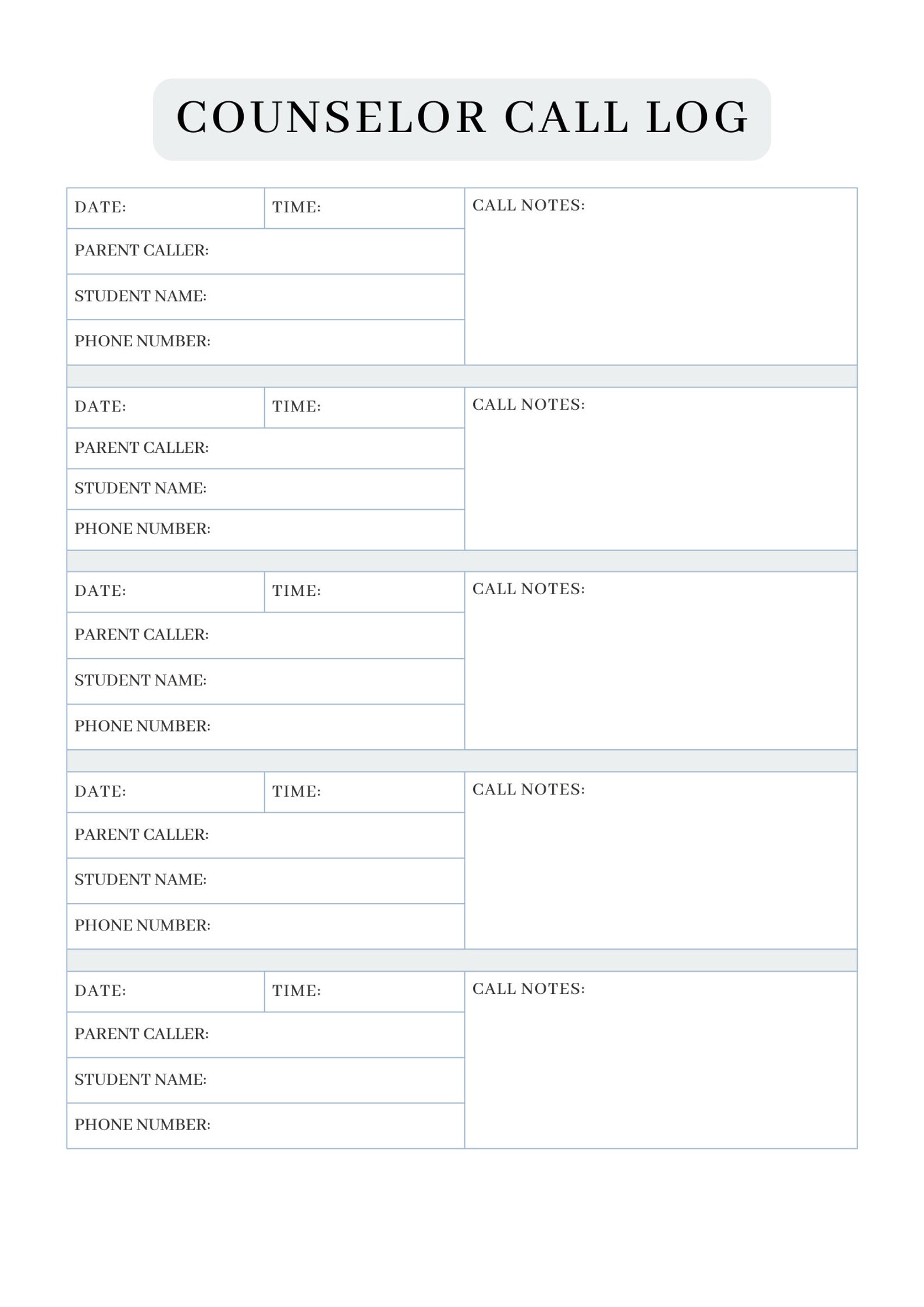 School Counselor Call Log With Coloring Border Instant Download - Etsy