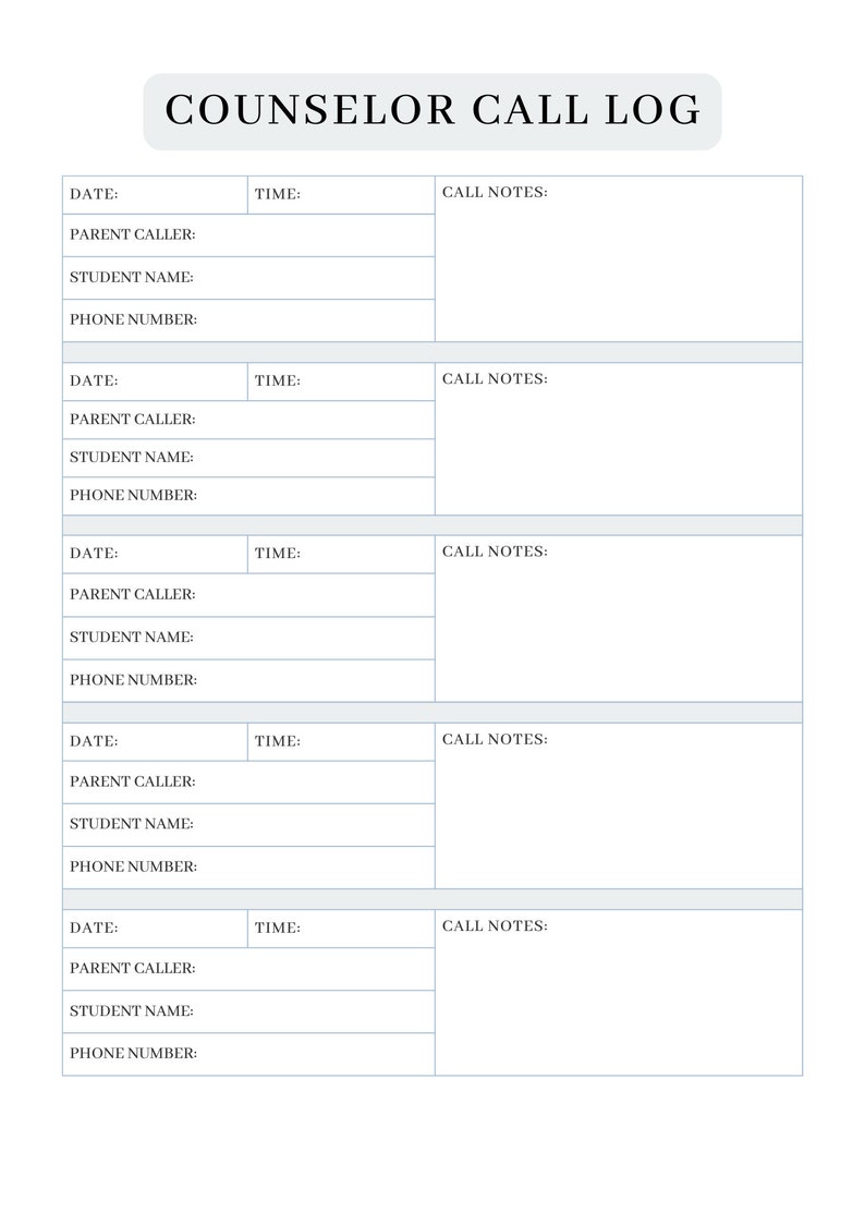School Counselor Call Log With Coloring Border Instant Download - Etsy