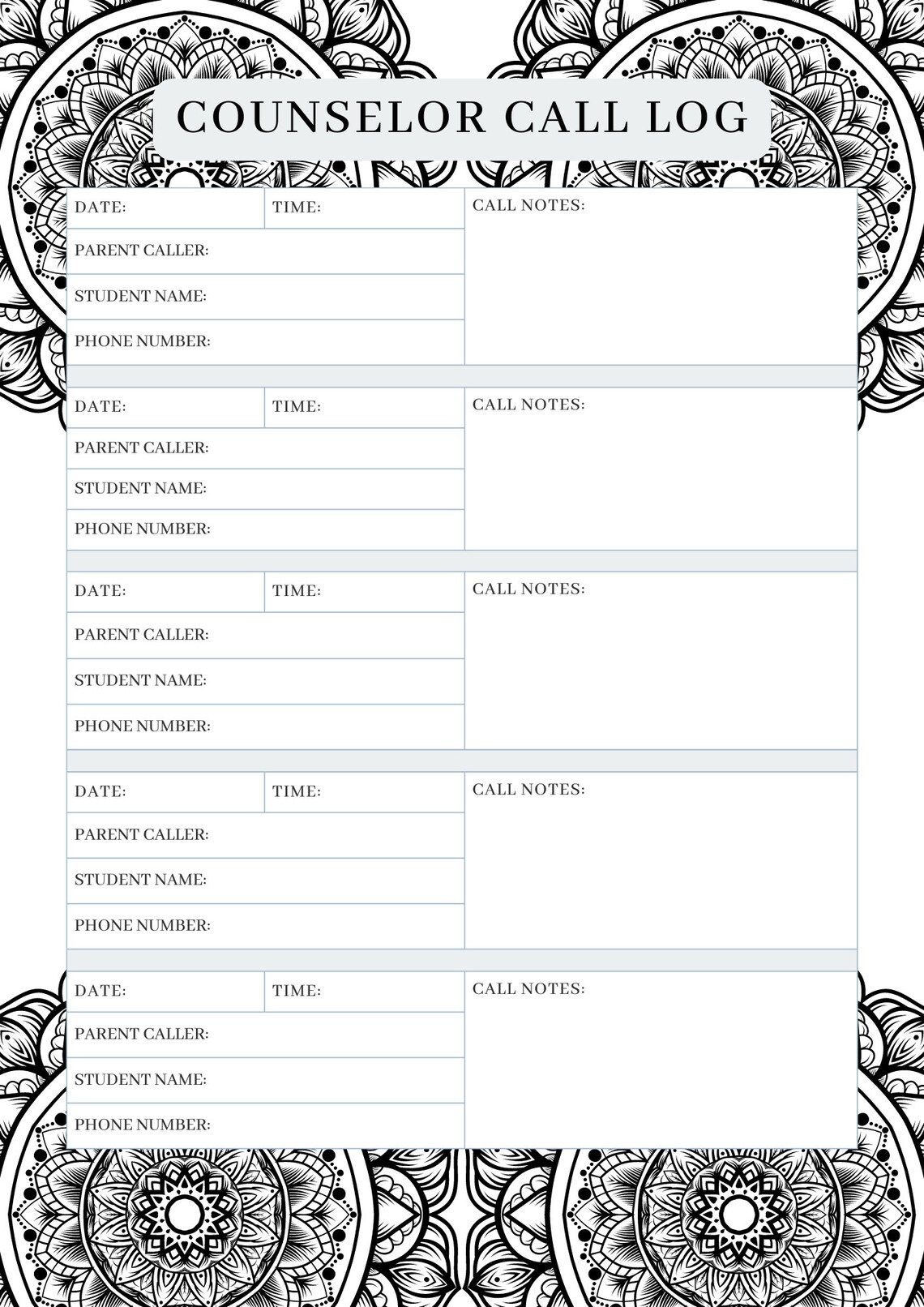 School Counselor Call Log With Coloring Border Instant Download - Etsy