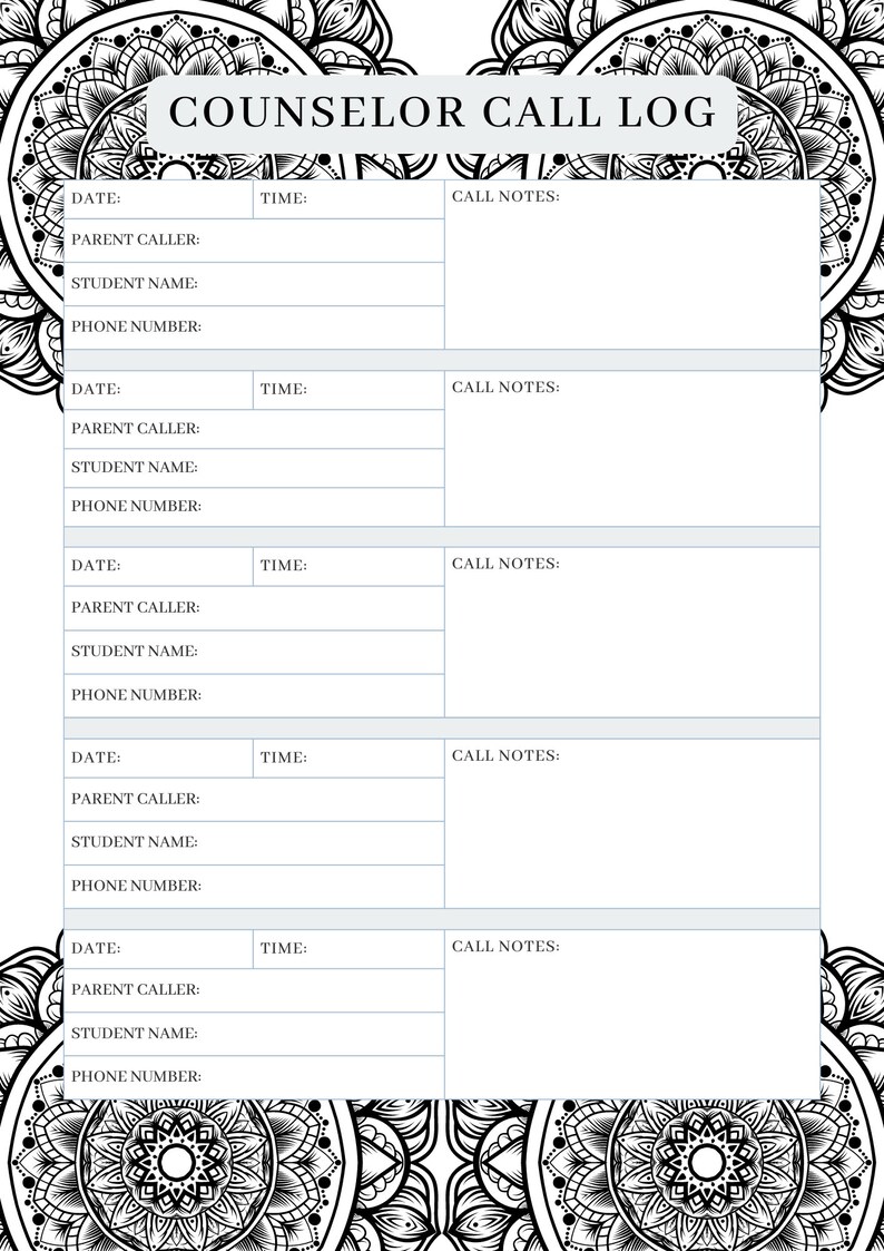 School Counselor Call Log With Coloring Border Instant Download - Etsy