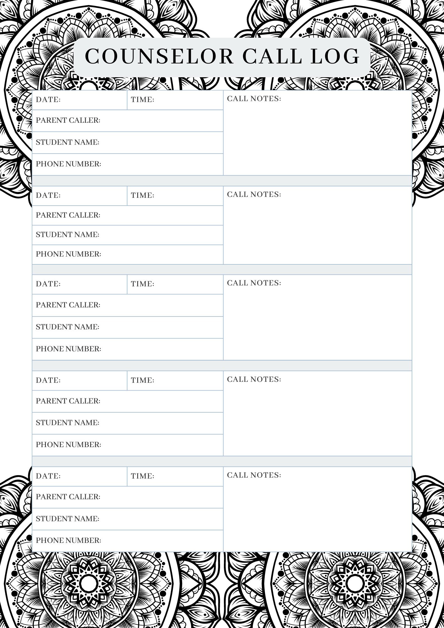 School Counselor Call Log With Coloring Border Instant Download - Etsy