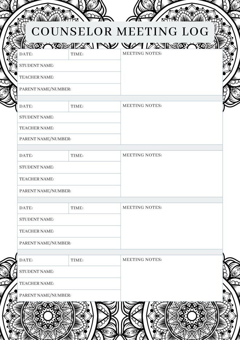 School Counselor Meeting Log With Coloring Border Instant Download - Etsy