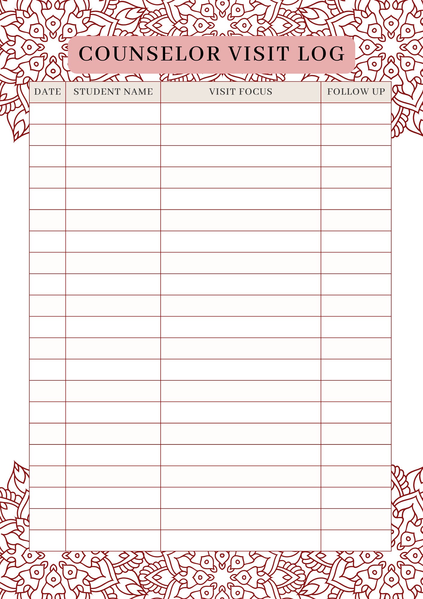 School Counselor Visit Log With Coloring Border Instant PDF Download - Etsy