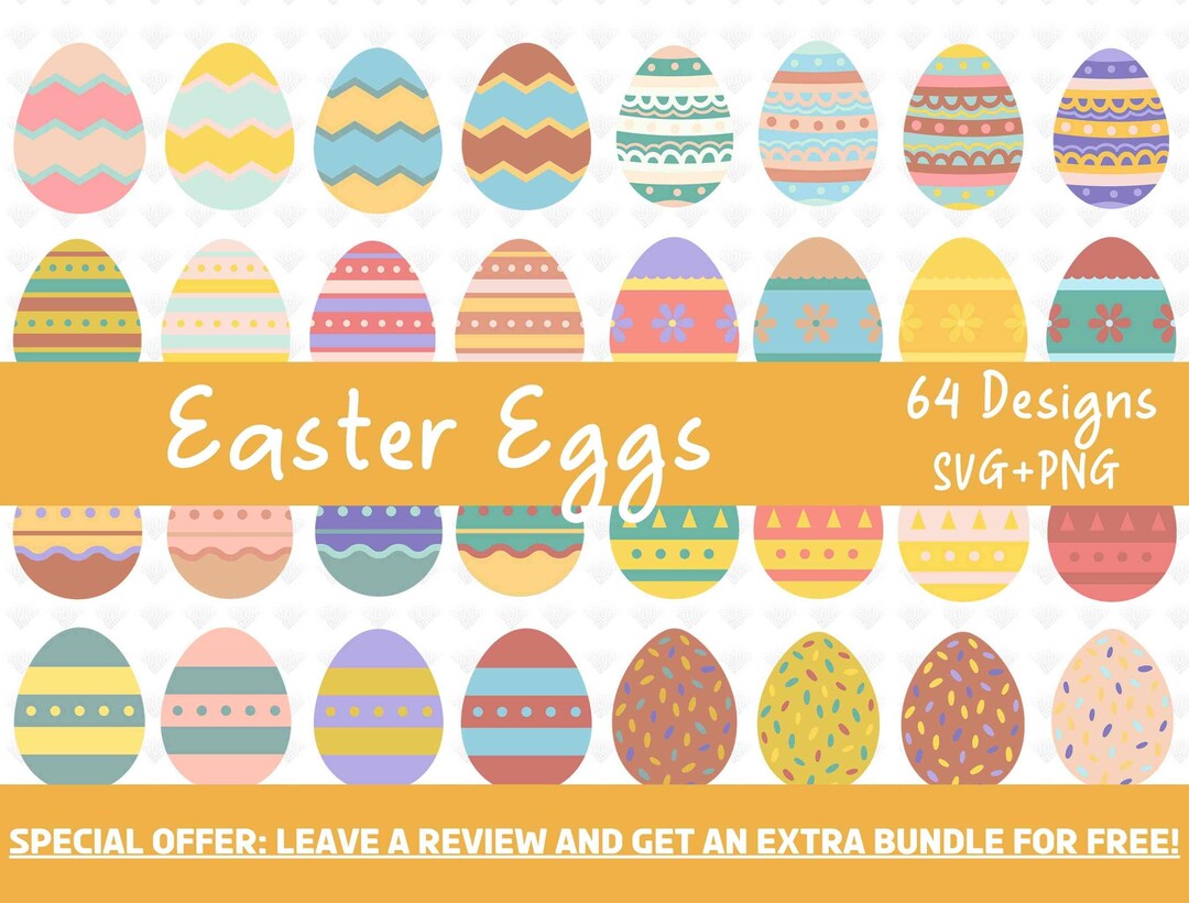 Easter Eggs SVG Bundle, 64 Colorful Egg Clipart, PNG for Sublimation ...