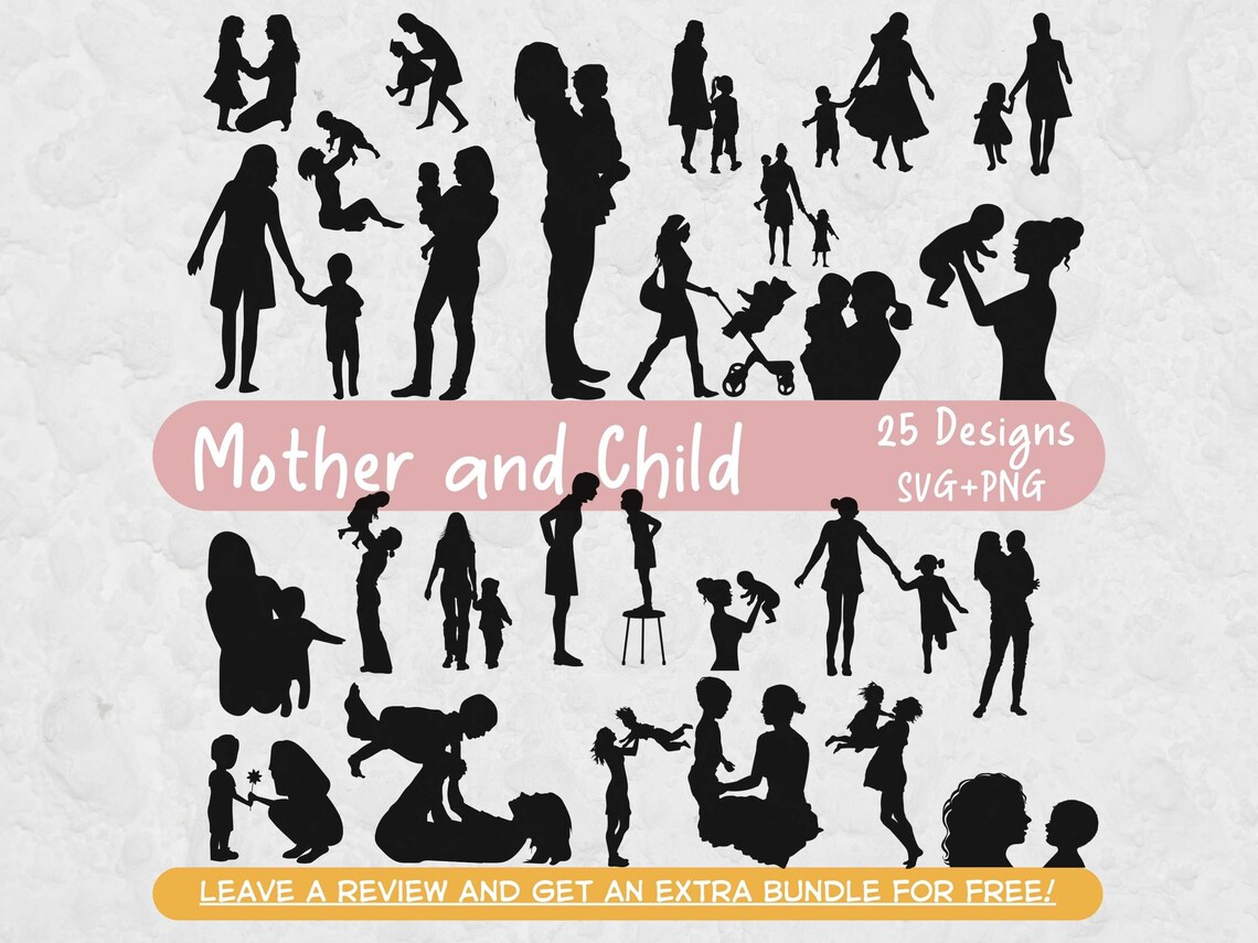 Mother and Child SVG Bundle, Family Silhouette Cut Files for Cricut ...