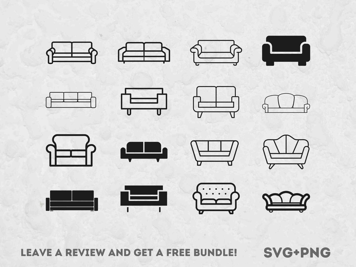 Couch SVG Bundle, Furniture Cut Files for Cricut, Sofa Clipart, Living ...
