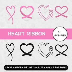 Heart Ribbon Svg Bundle, Svg Files for Cricut, Cancer Awareness, Pink ...