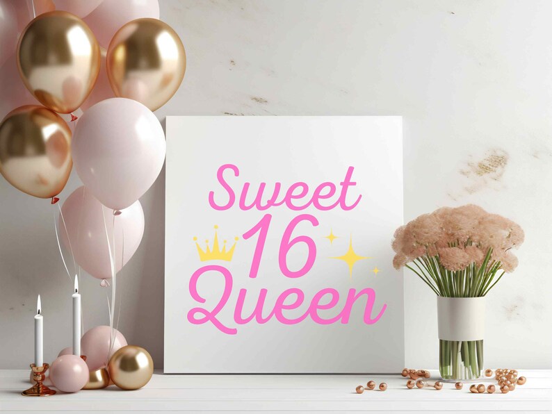 Sweet 16 Queen SVG, 16th Birthday Girl Design, Cake Topper, Cricut Cut ...