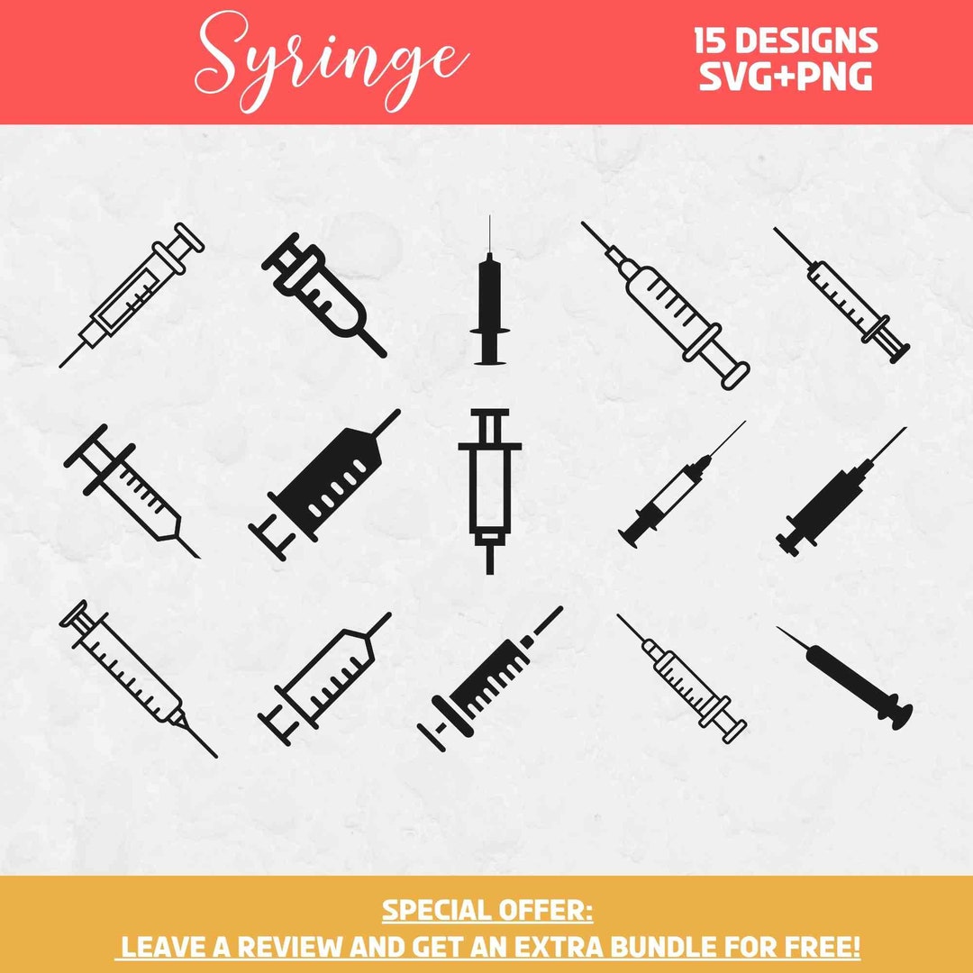 Syringe Svg Bundle, Svg Files for Cricut, Medicine Clipart, Syringe PNG ...