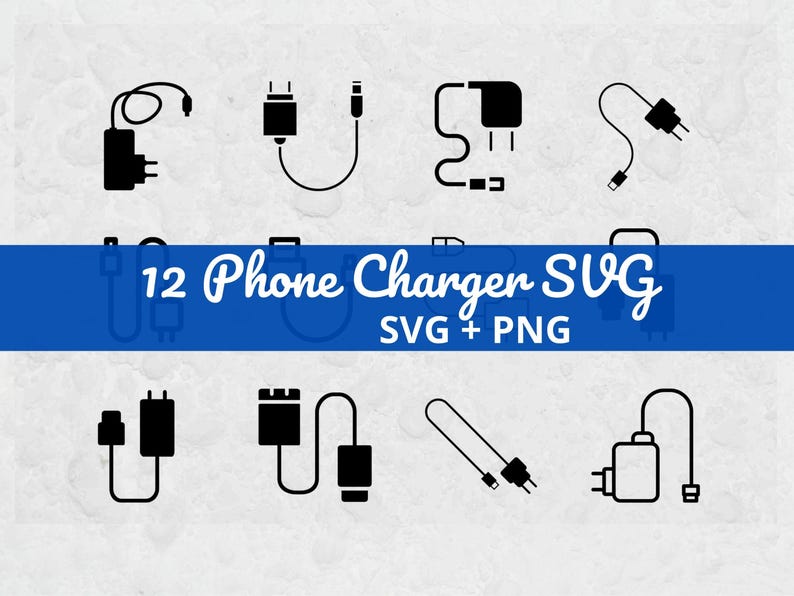 Phone Charger SVG Bundle, Charging Cable SVG Icons, USB Charger Clipart ...
