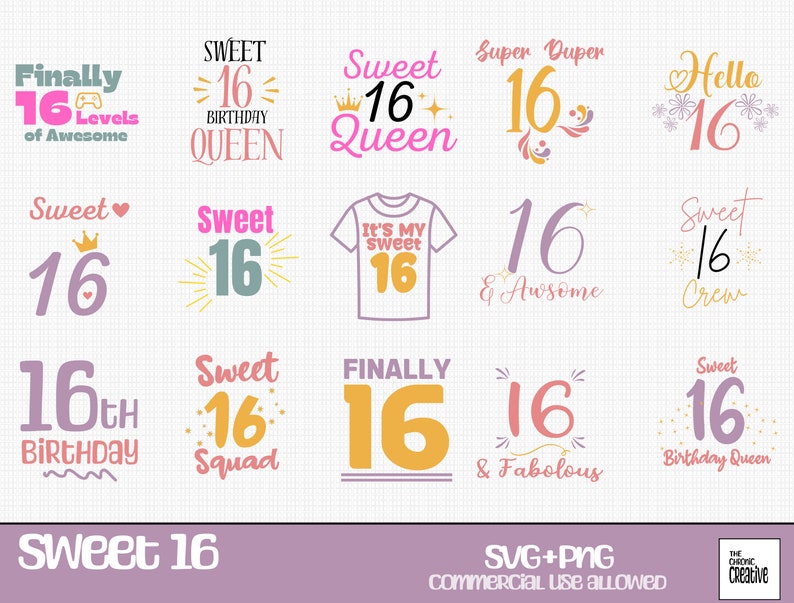 Sweet Sixteen SVG Bundle SVG Files for Cricut 16th Birthday - Etsy