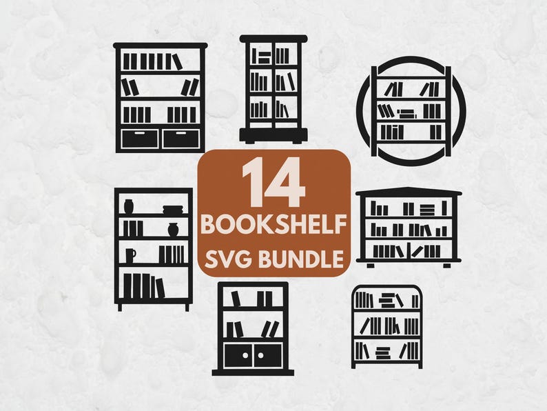 Bookshelf SVG Bundle, Bookcase PNG Set, Library Shelf Cricut Cut Files ...