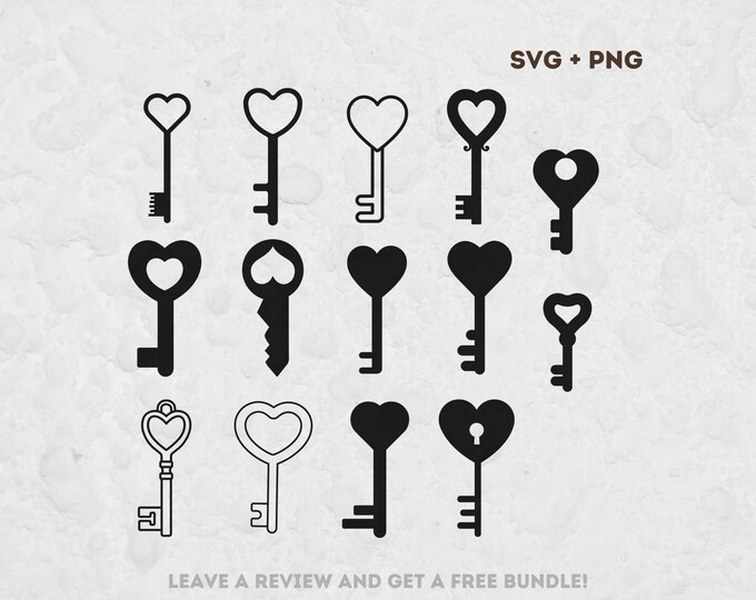 Heart Shaped Key SVG Bundle, Svg Files for Cricut, Keys Svg, Key ...