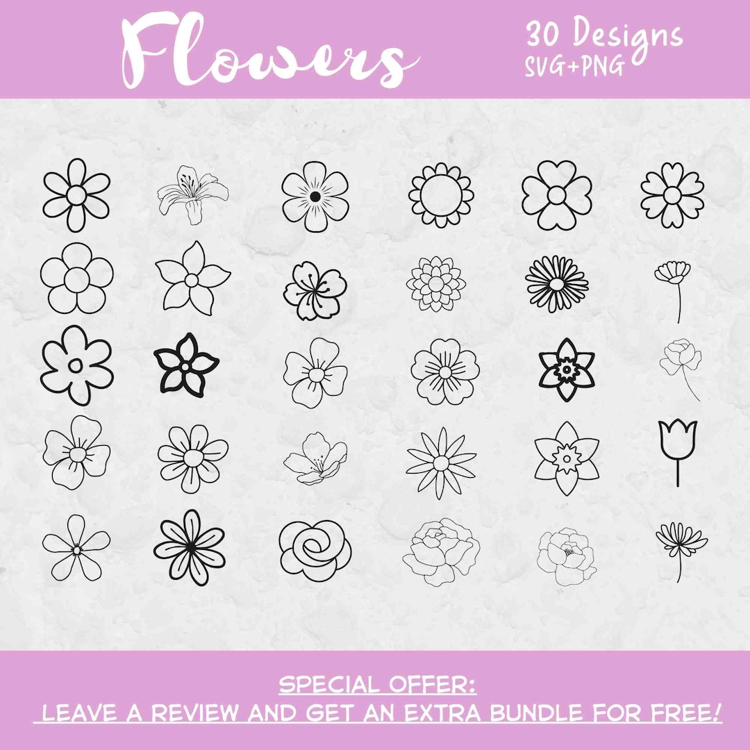 Flowers Svg, Svg Files for Cricut, Flower Clipart, Outlined Flowers SVG ...