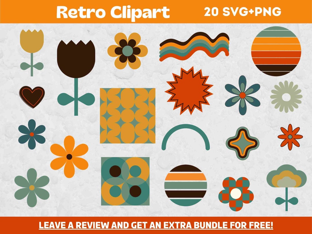 Mid Century Retro Clipart Bundle, Groovy Flower SVG, 70s Boho Shapes ...