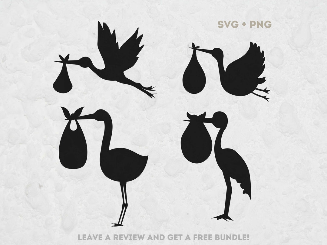 Stork and Baby Svg Bundle, Svg Files for Cricut, Stork Silhouette ...