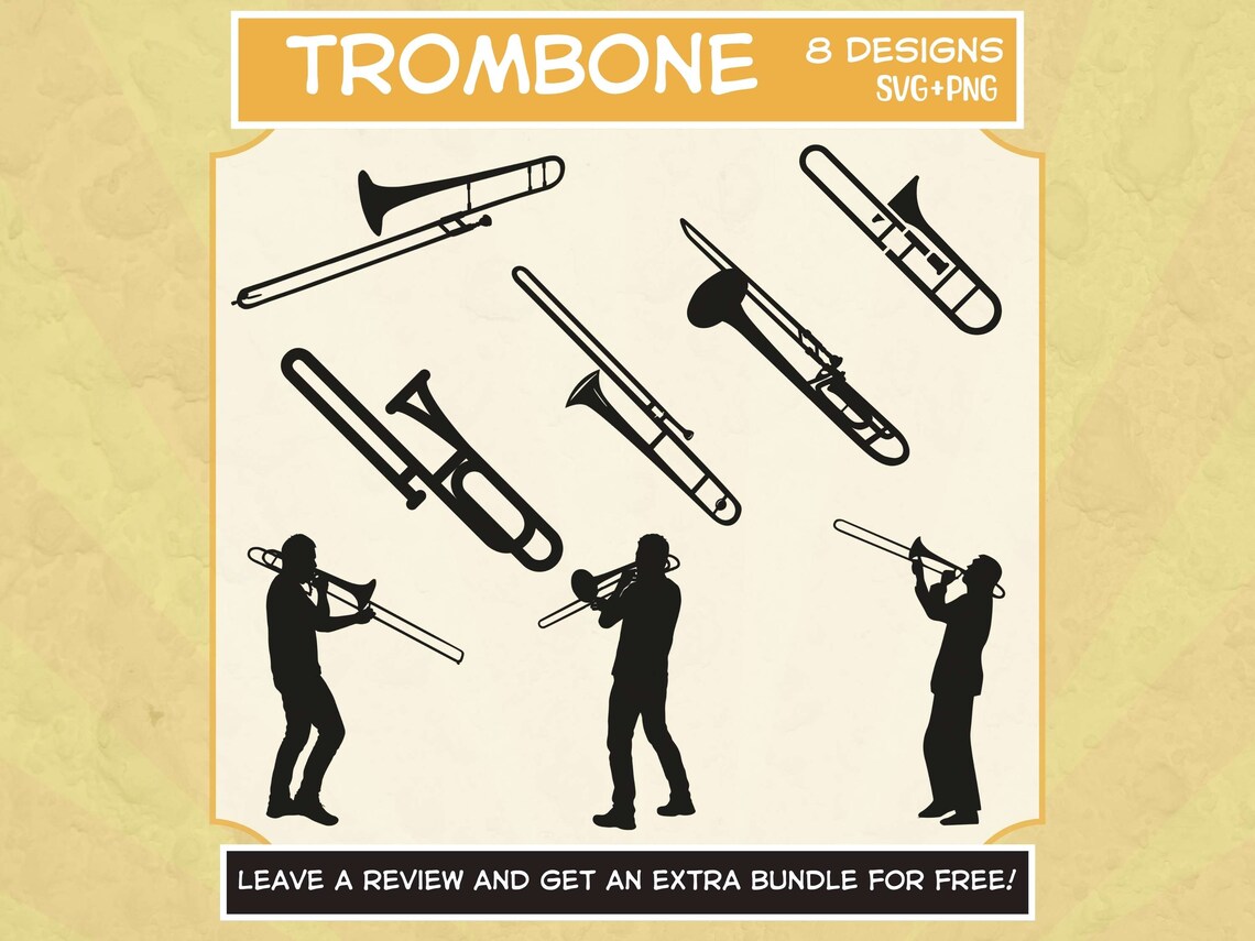 Trombone SVG, SVG Files for Cricut, Trombone Silhouette, Music Svg ...