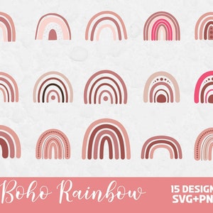 Pink Boho Rainbow SVG, SVG Files for Cricut, Pastel Rainbow Svg, Boho ...