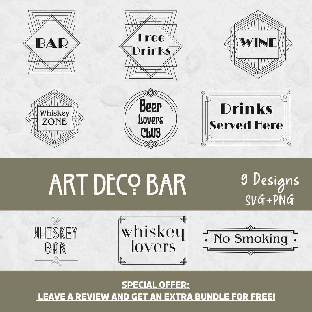 Bar SVG Bundle, SVG Files for Cricut, Art Deco Signs, Bar Signs, Retro ...