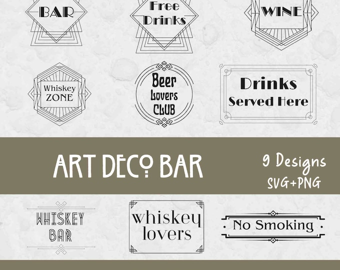 Bar SVG Bundle, SVG Files for Cricut, Art Deco Signs, Bar Signs, Retro ...