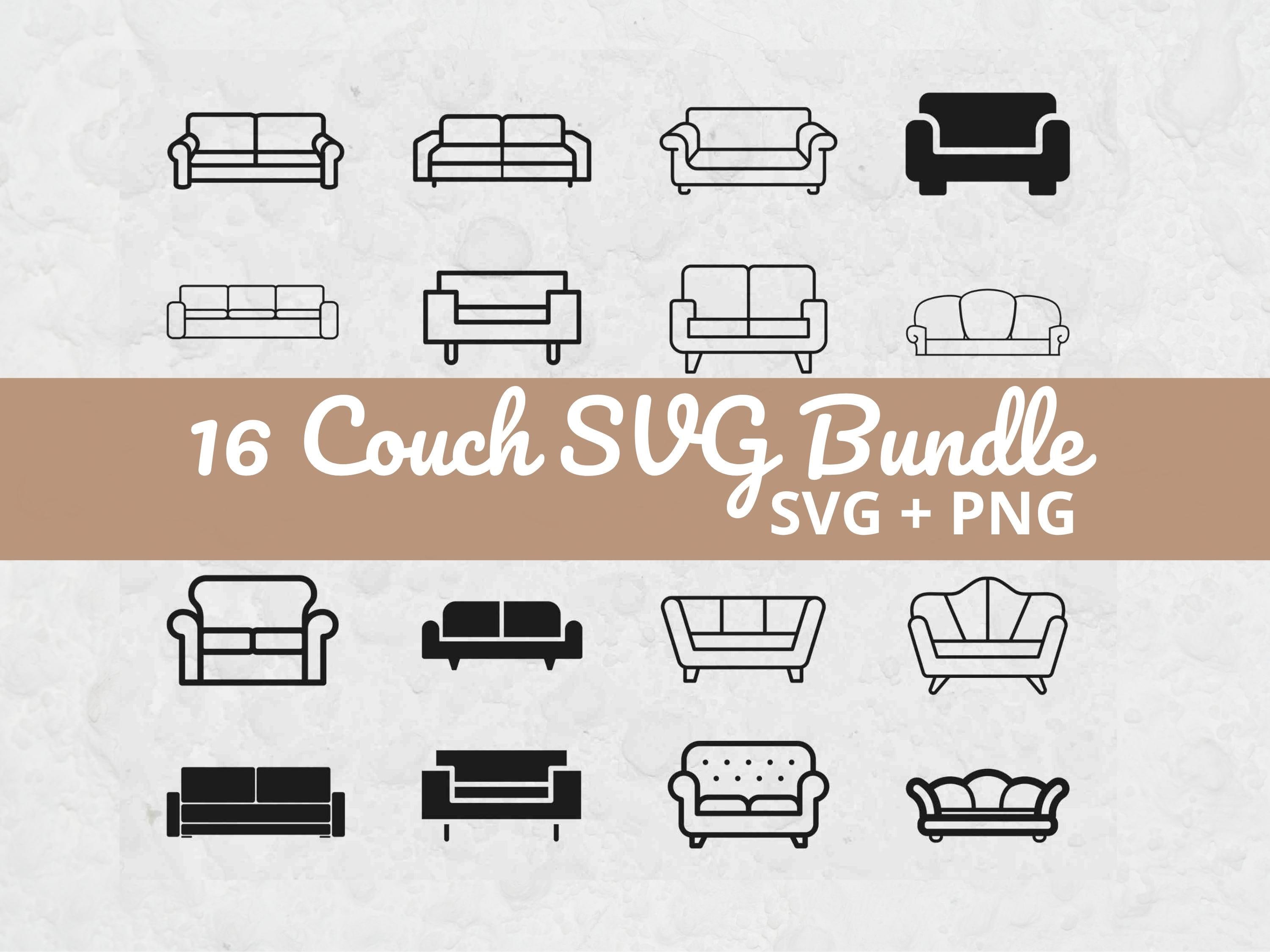 Couch SVG Bundle, Furniture Cut Files for Cricut, Sofa Clipart, Living ...