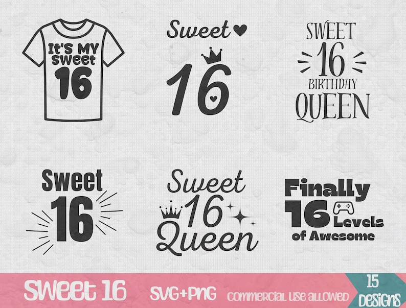 Sweet Sixteen SVG Bundle SVG Files for Cricut 16th Birthday - Etsy