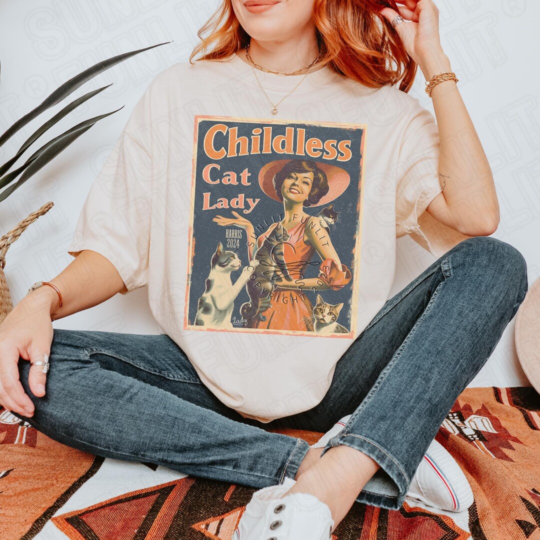 Childless Cat Lady Shirt, Kamala Harris President 2024 Shirt, Vintage ...