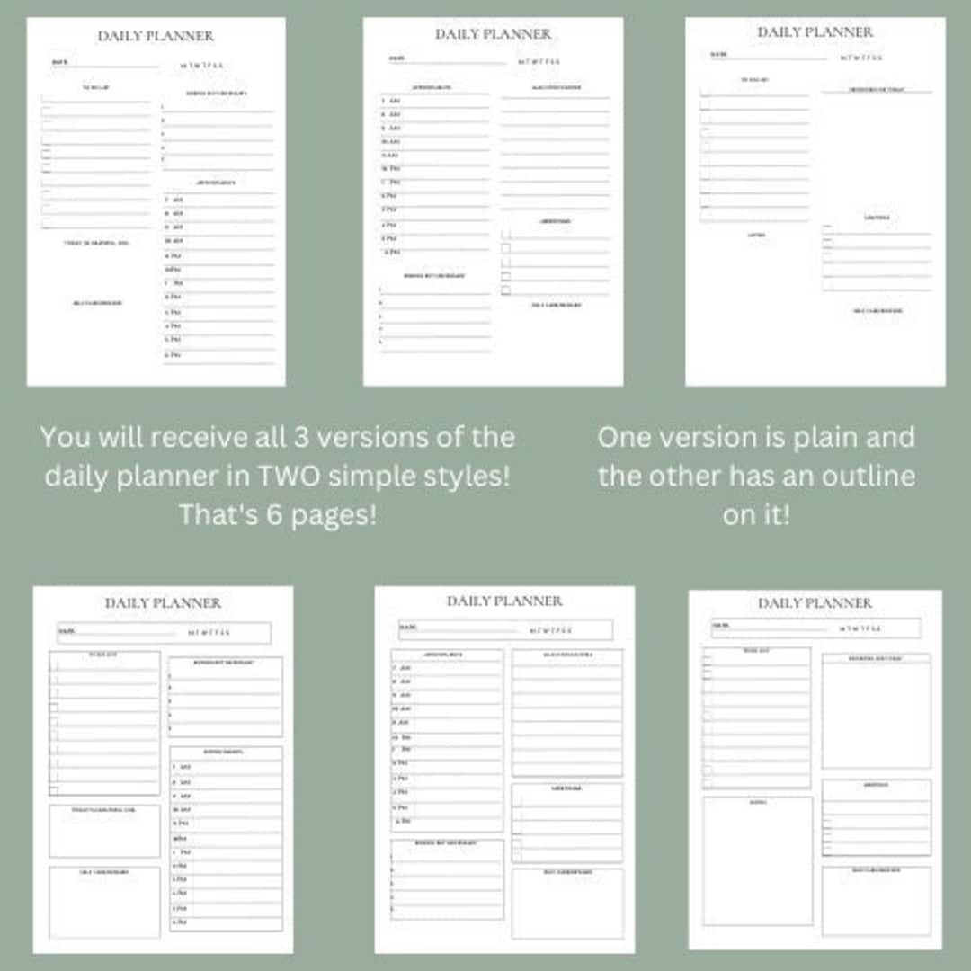 THREE Types of Daily Planners in TWO Different Designs Print - Etsy
